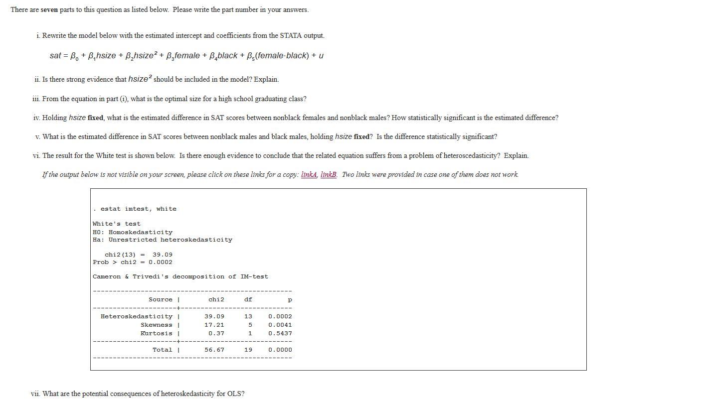 The result below was obtained by OLS for the model | Chegg.com