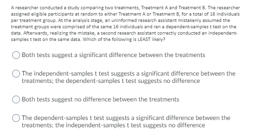 Solved A researcher conducted a study comparing two | Chegg.com