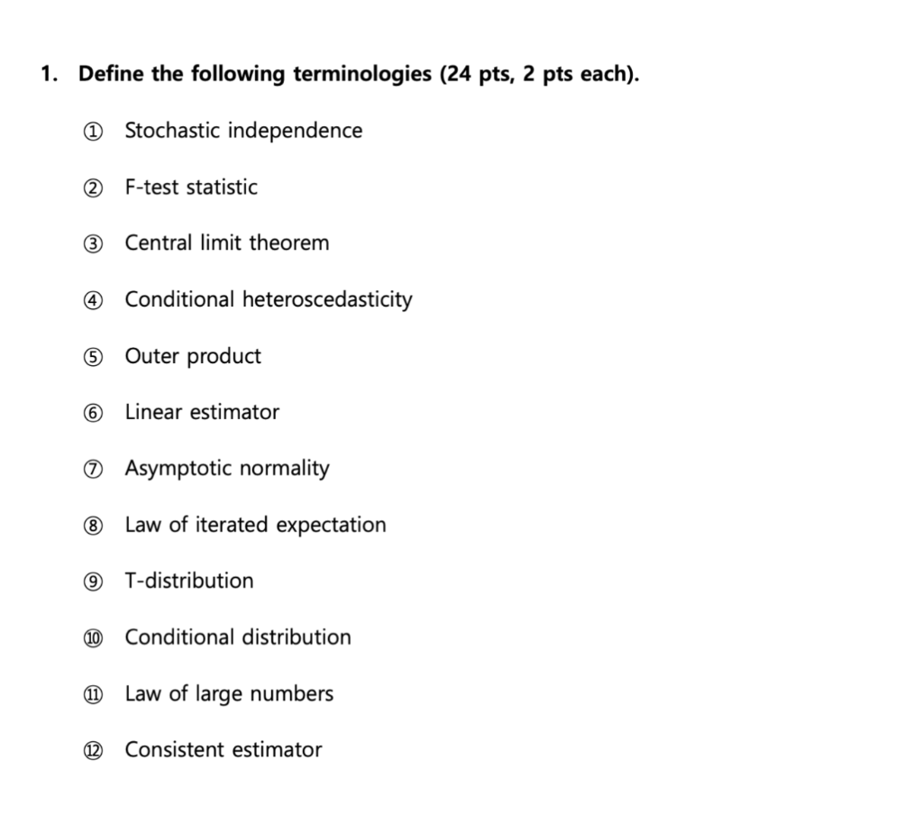 Solved 1. Define the following terminologies (24 pts, 2 pts | Chegg.com