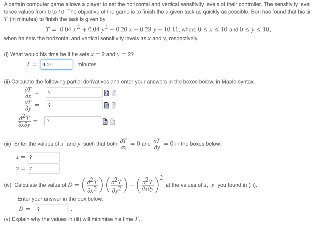 Solved A Certain Computer Game Allows A Player To Set The Chegg