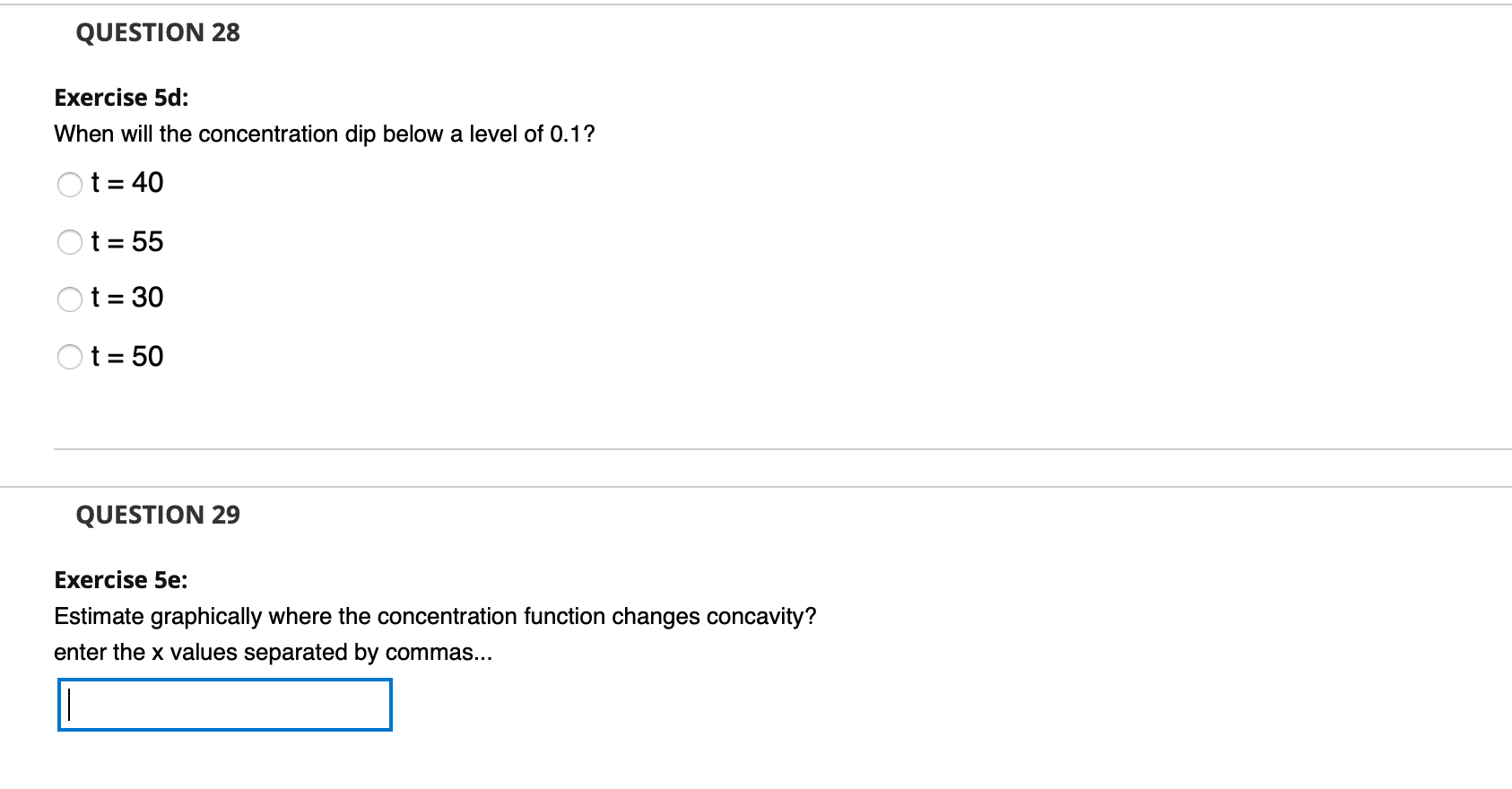 QUESTION 28 Exercise 5d: When will the concentration | Chegg.com