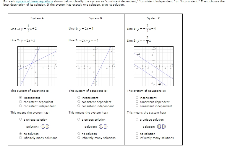 Solved For each system of linear equations shown below, | Chegg.com