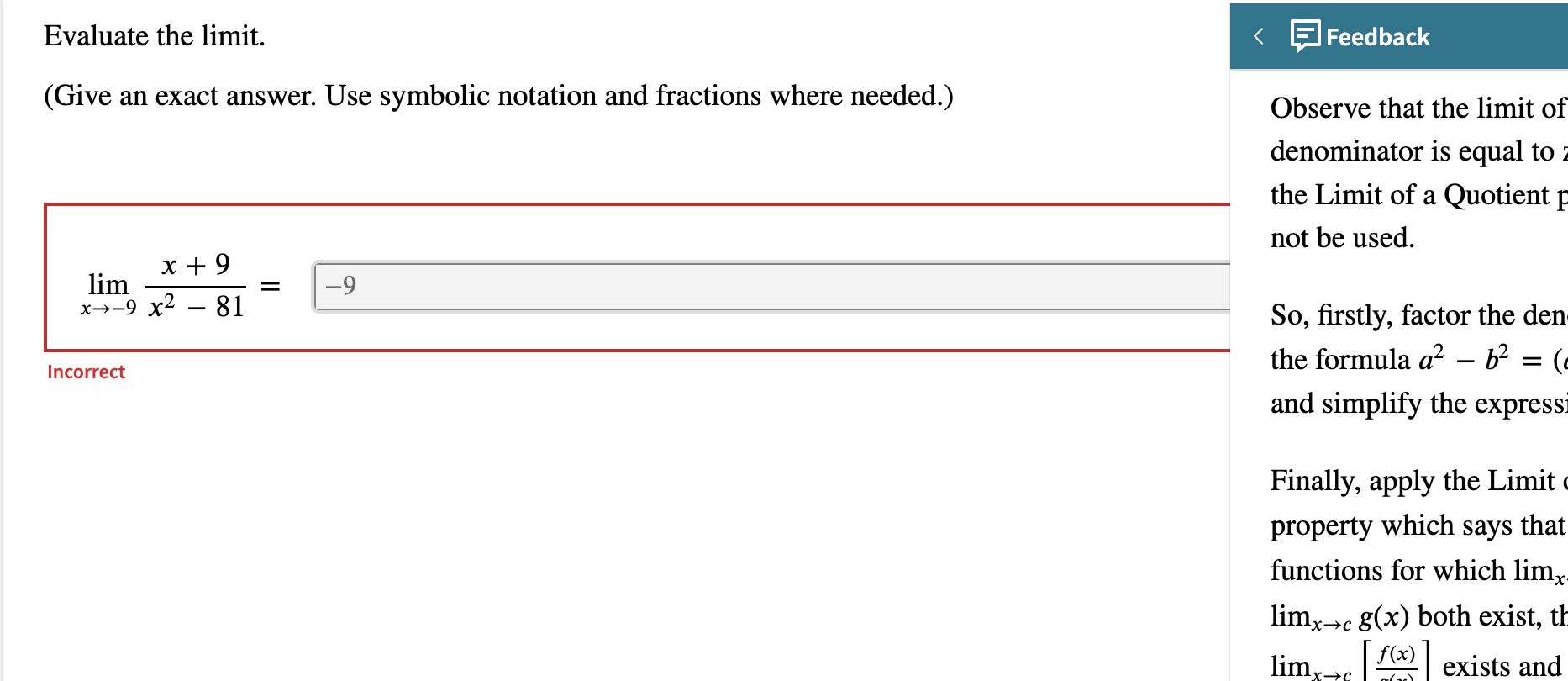 Solved Evaluate the limit.(Give an exact answer. Use | Chegg.com