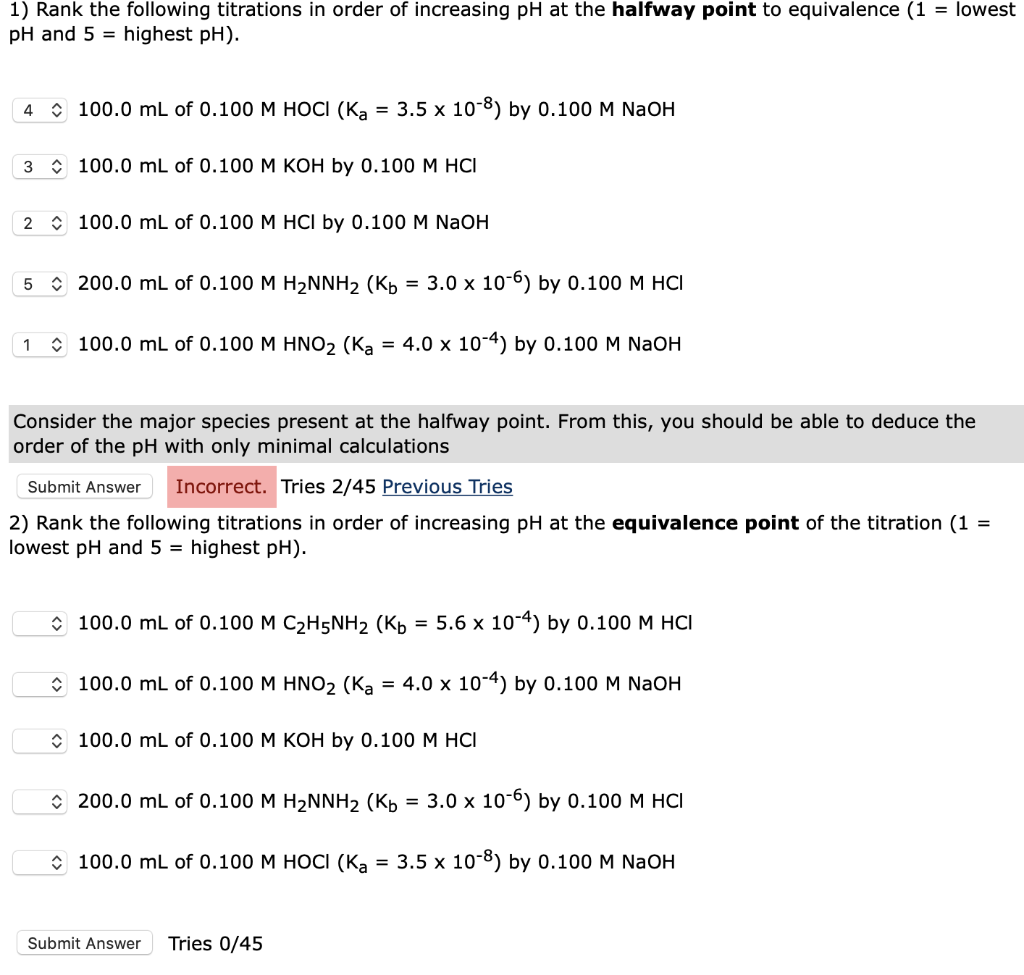 Solved 1) Rank the following titrations in order of | Chegg.com