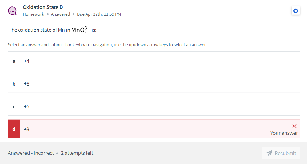 Solved Oxidation State D Homework Answered - Due Apr 27th, | Chegg.com