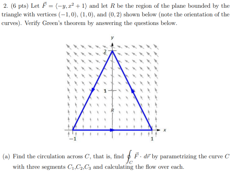 Solved 2. (6 pts) Let F = (-y, x2 +1) and let R be the | Chegg.com
