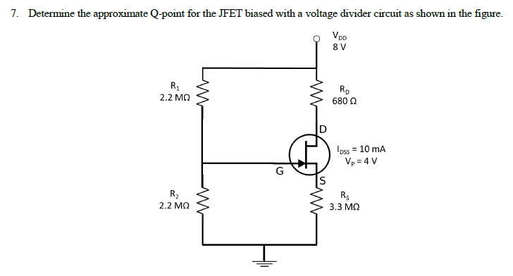 Solved 7. Determine the approximate Q-point for the JFET | Chegg.com