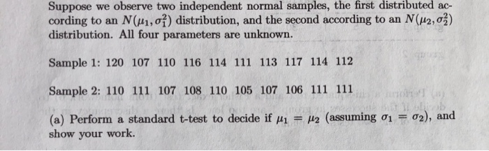Solved Suppose we observe two independent normal samples, | Chegg.com