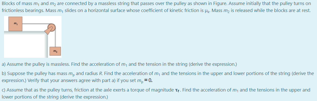 Solved Blocks of mass my and m2 are connected by a massless | Chegg.com