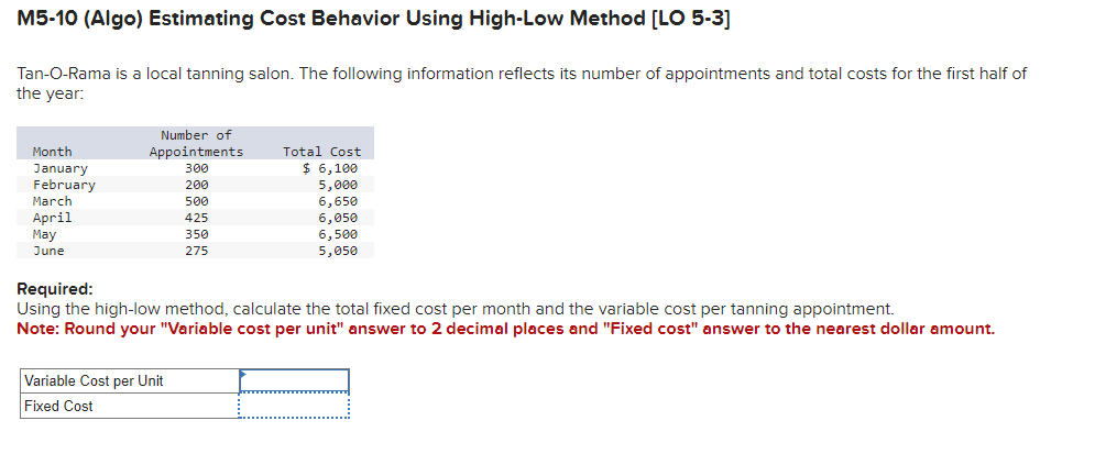 Solved M5-10 (Algo) Estimating Cost Behavior Using High-Low | Chegg.com