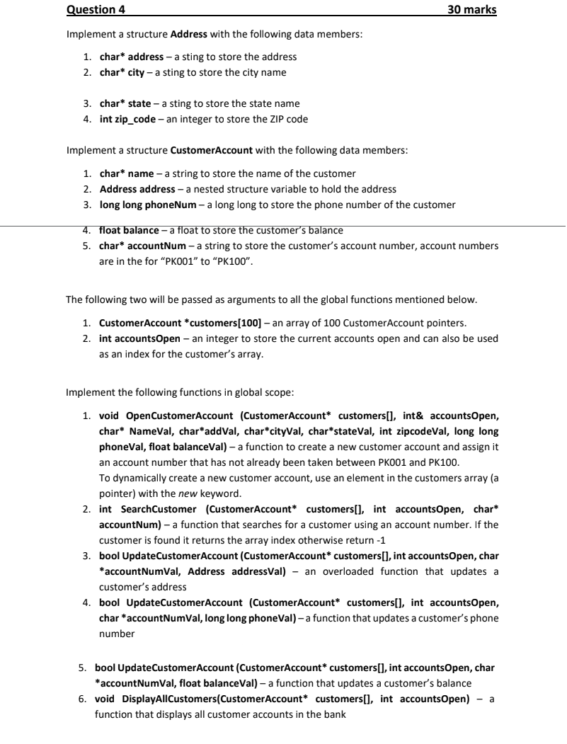 Solved Question 4 30 marks Implement a structure Address | Chegg.com