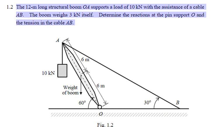 Solved 2 The 12−m long structural boom OA supports a load of | Chegg.com