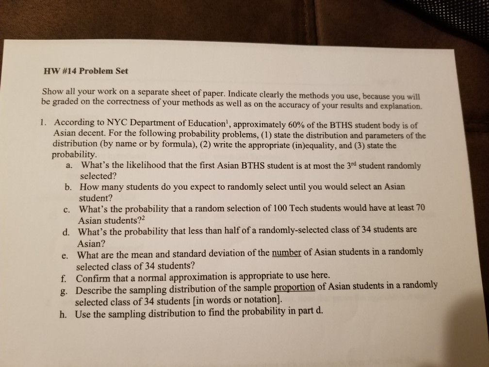 Solved HW #14 Problem Set Show all your work on a separate | Chegg.com