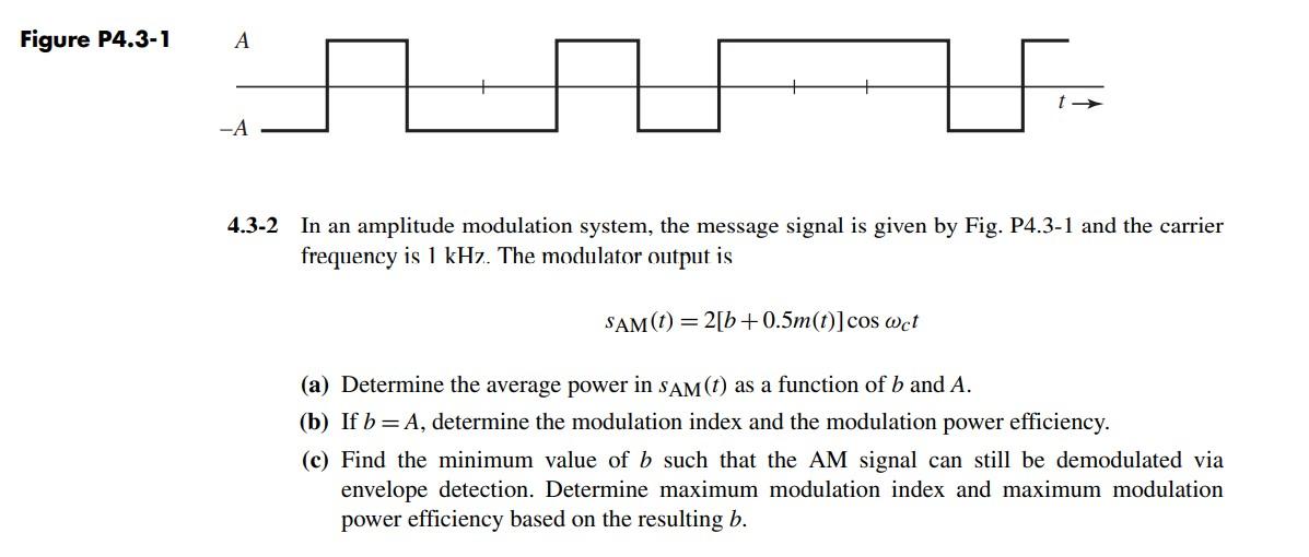 Solved Figure P4.3-1 A -A 4.3-2 In an amplitude modulation | Chegg.com