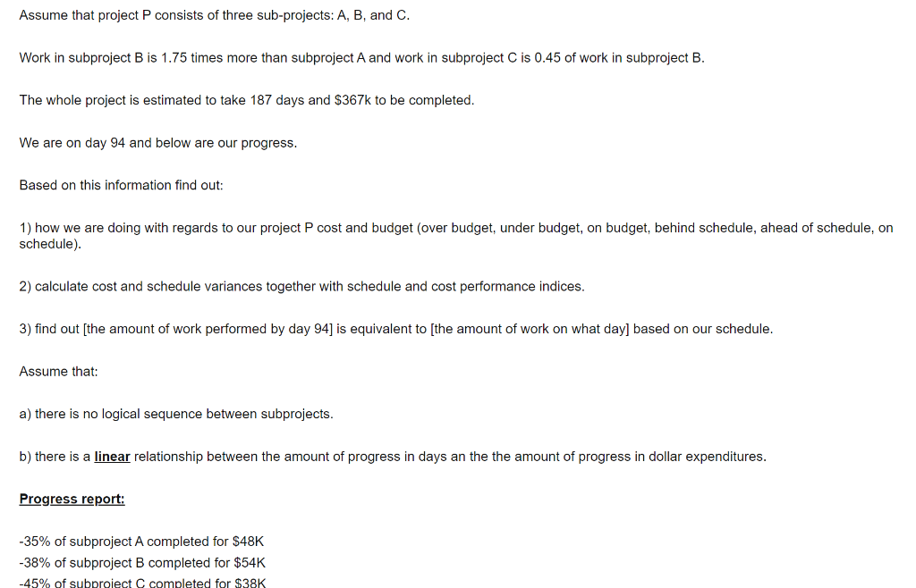 Solved Assume that project P consists of three sub-projects: | Chegg.com