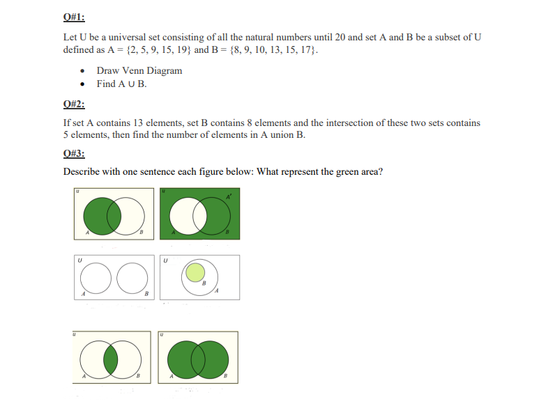 Solved Q#1: Let U be a universal set consisting of all the | Chegg.com