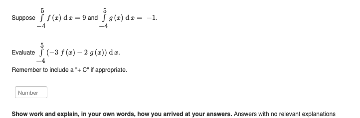 Solved Suppose ∫−45f(x)dx=9 and ∫−45g(x)dx=−1 Evaluate | Chegg.com
