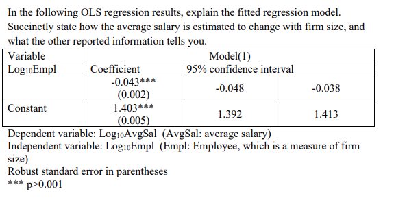 Solved In the following OLS regression results, explain the | Chegg.com