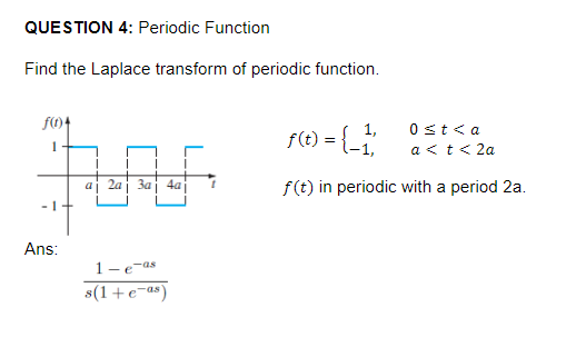 Solved QUESTION 4: Periodic Function Find the Laplace | Chegg.com
