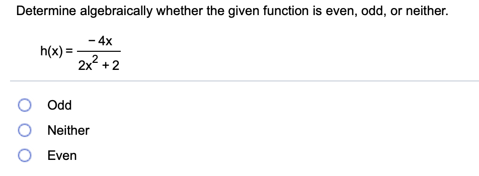 Solved Determine algebraically whether the given function is | Chegg.com