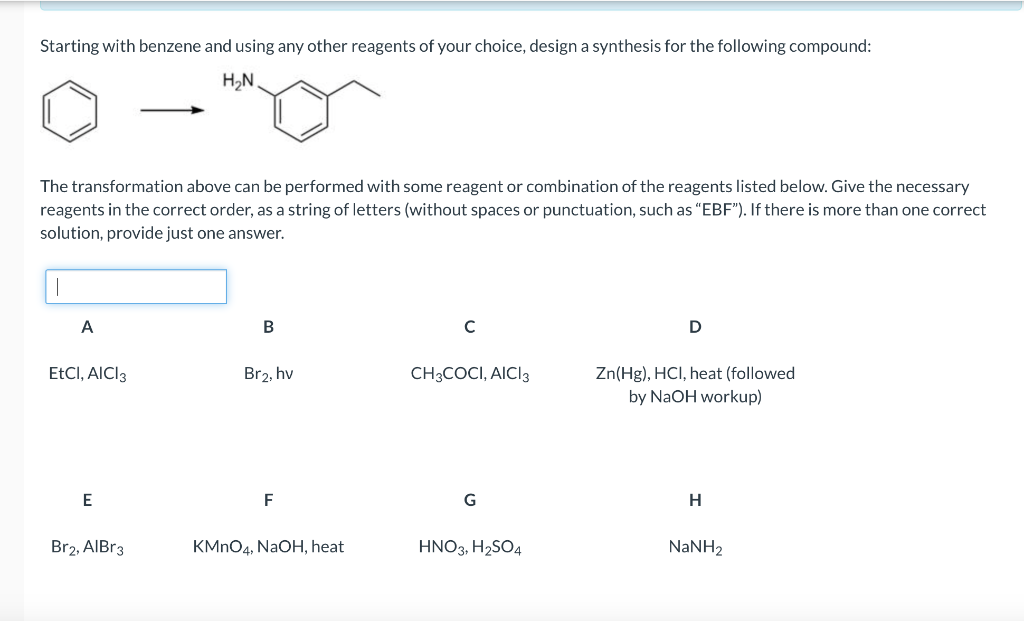 Solved Starting with benzene and using any other reagents of | Chegg.com
