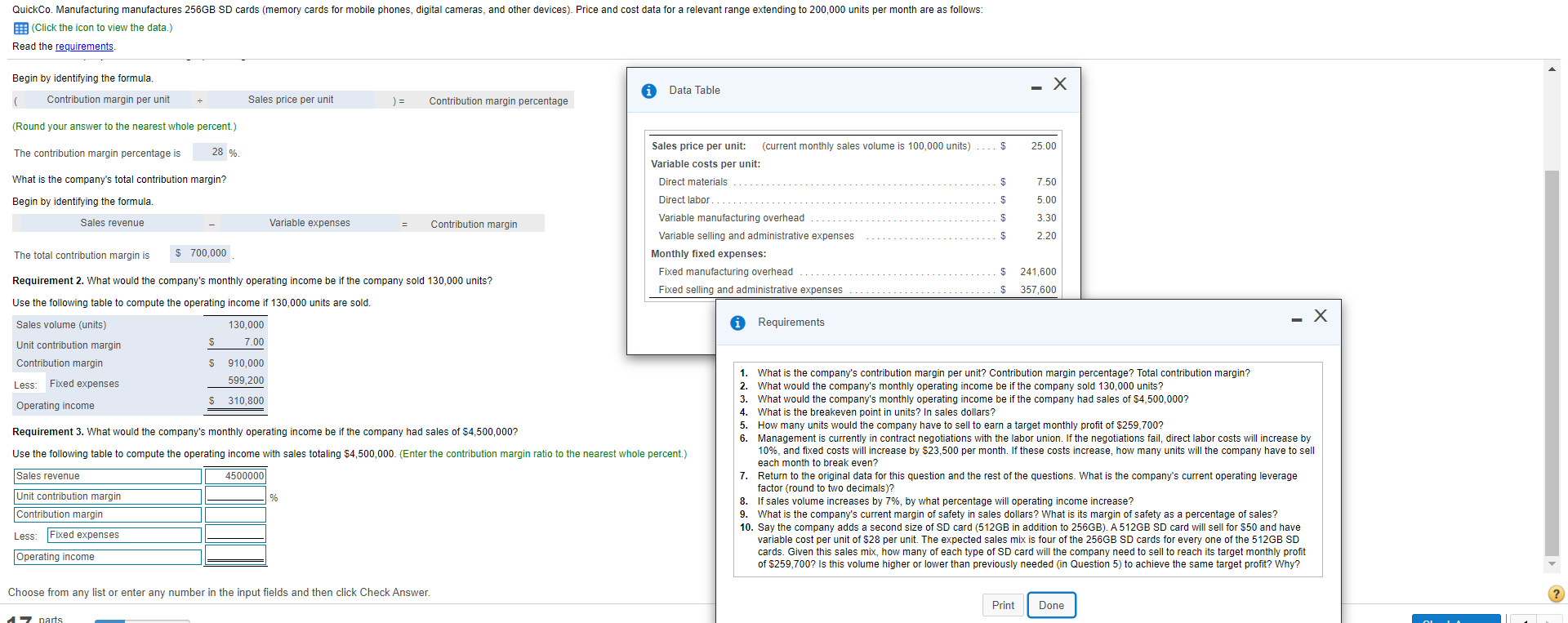 Solved QuickCo. Manufacturing manufactures 256GB SD cards | Chegg.com