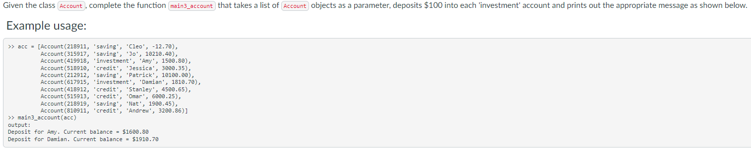 Solved Given the class Account, complete the function | Chegg.com