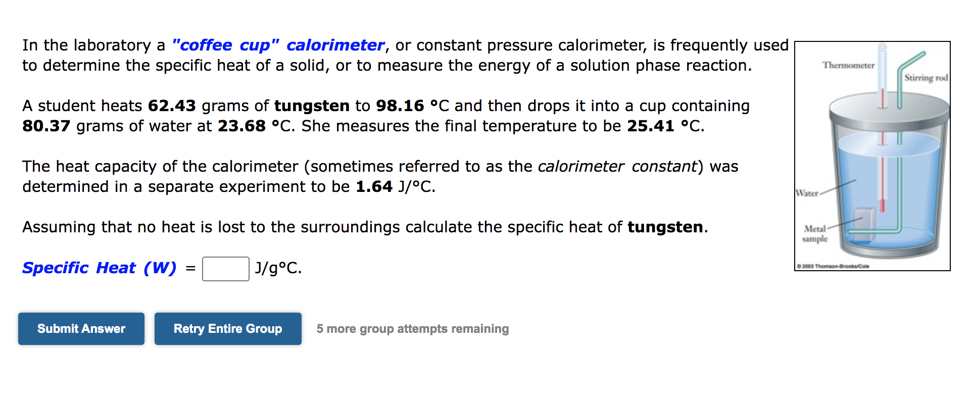 Solved In the laboratory a "coffee cup" calorimeter, or | Chegg.com