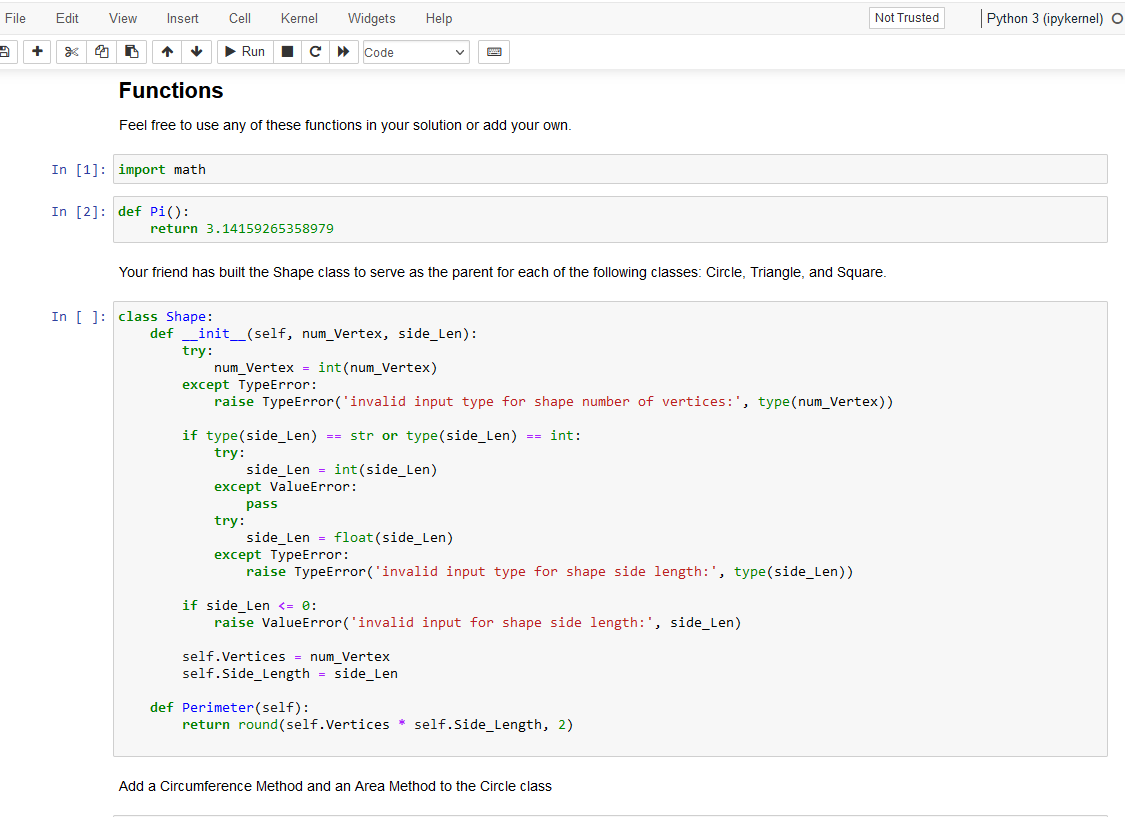 Solved class Circle(Shape): Radius: int or str | Chegg.com