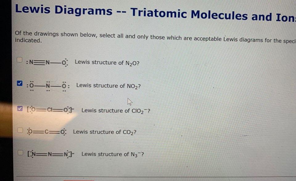 Solved Lewis Diagrams -- Triatomic Molecules and Ion: of the | Chegg.com