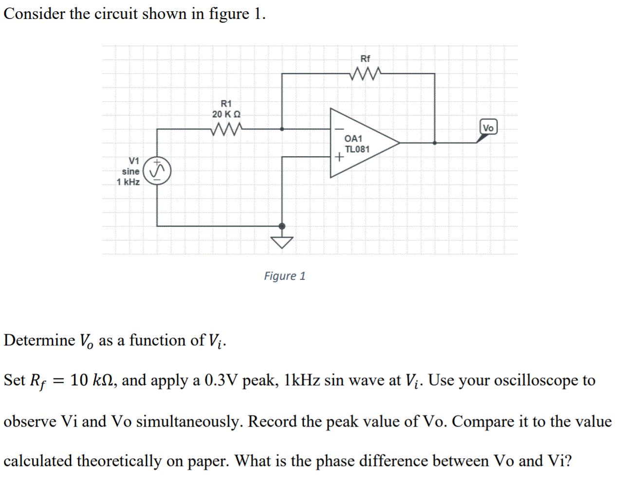 Solved Consider the circuit shown in figure 1. Rf R1 20 ΚΩ | Chegg.com
