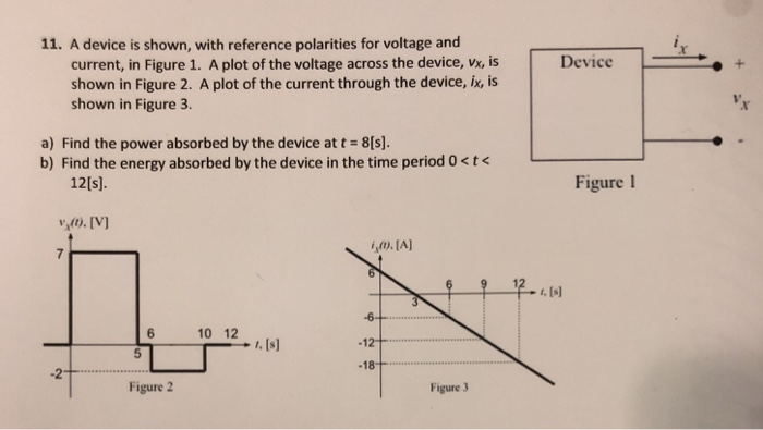 Solved 11. A device is shown, with reference polarities for | Chegg.com