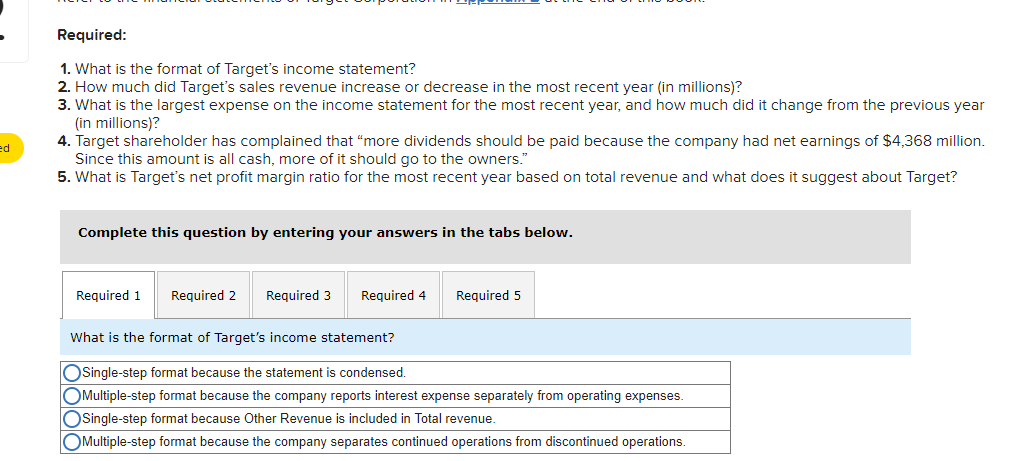 Solved Required: 1. What is the format of Target's income | Chegg.com