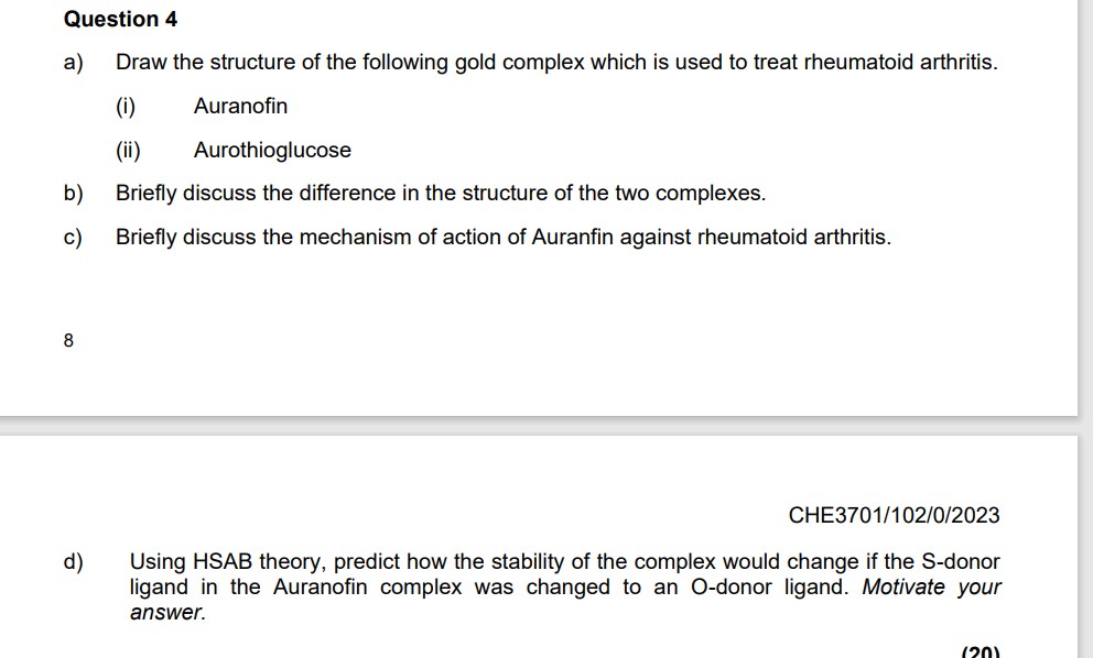 Solved a) Draw the structure of the following gold complex | Chegg.com