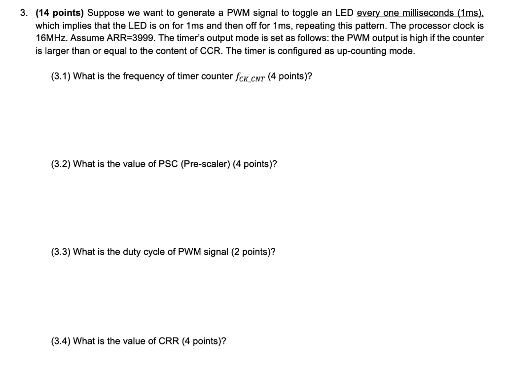 Solved 3. (14 points) Suppose we want to generate a PWM | Chegg.com