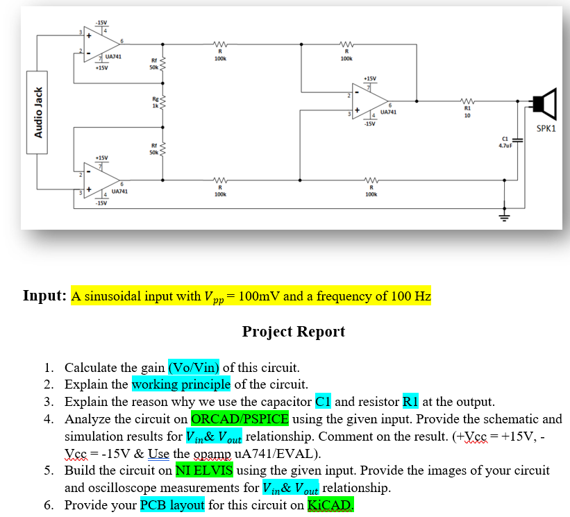 Solved Input: A sinusoidal input with Vpp=100mV ﻿and a | Chegg.com