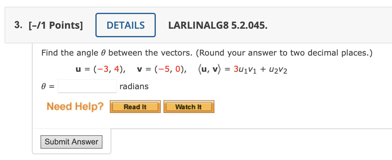 Solved Find the angle θ between the vectors. (Round your | Chegg.com