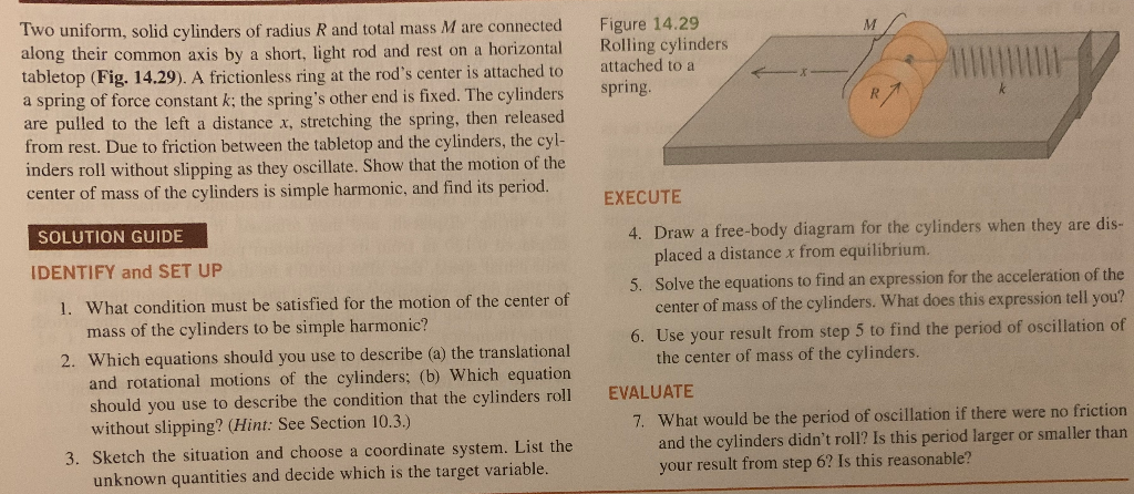 Solved Figure 14.29 Rolling cylinders attached to a spring. | Chegg.com