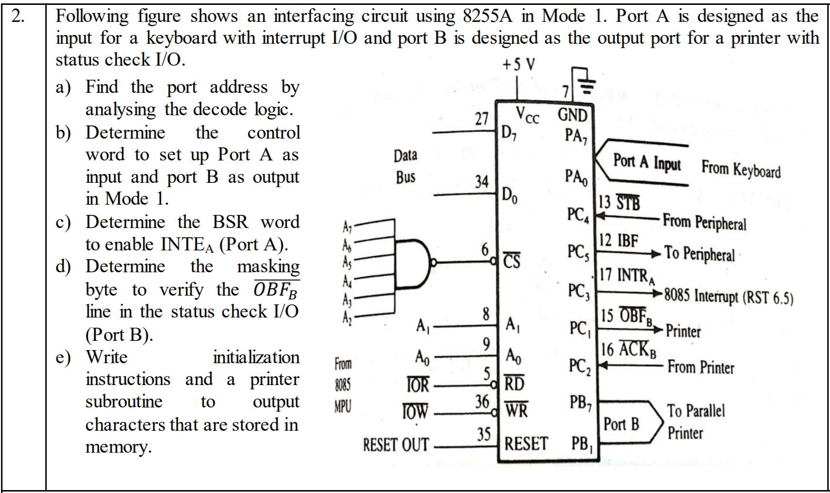 Solved 2. 7 Port A Input From Keyboard PAO D. Following | Chegg.com