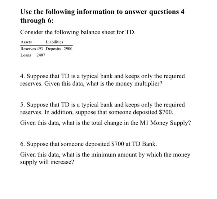 Solved Use the following information to answer questions 4 | Chegg.com