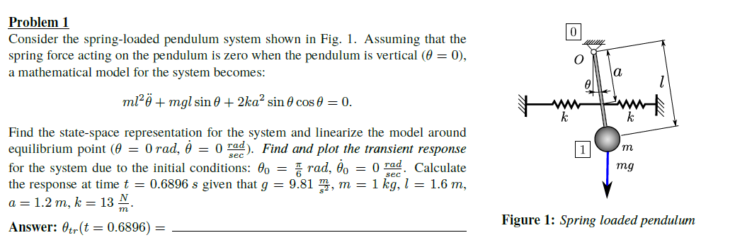 Solved Problem 1 Consider the spring-loaded pendulum system | Chegg.com