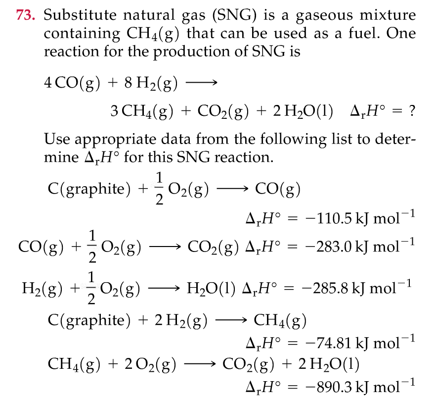 Solved 73. Substitute natural gas (SNG) is a gaseous mixture | Chegg.com