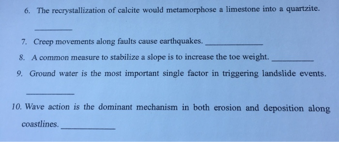 Solved 6. The recrystallization of calcite would | Chegg.com
