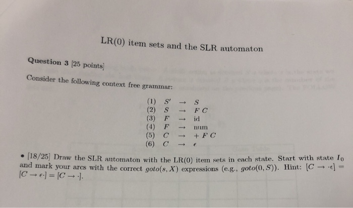 Solved LR(0) item sets and the SLR automaton Question 3 [25 | Chegg.com