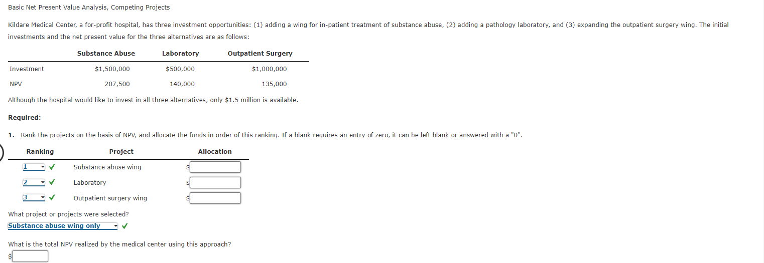 Solved Basic Net Present Value Analysis, Competing Projects | Chegg.com