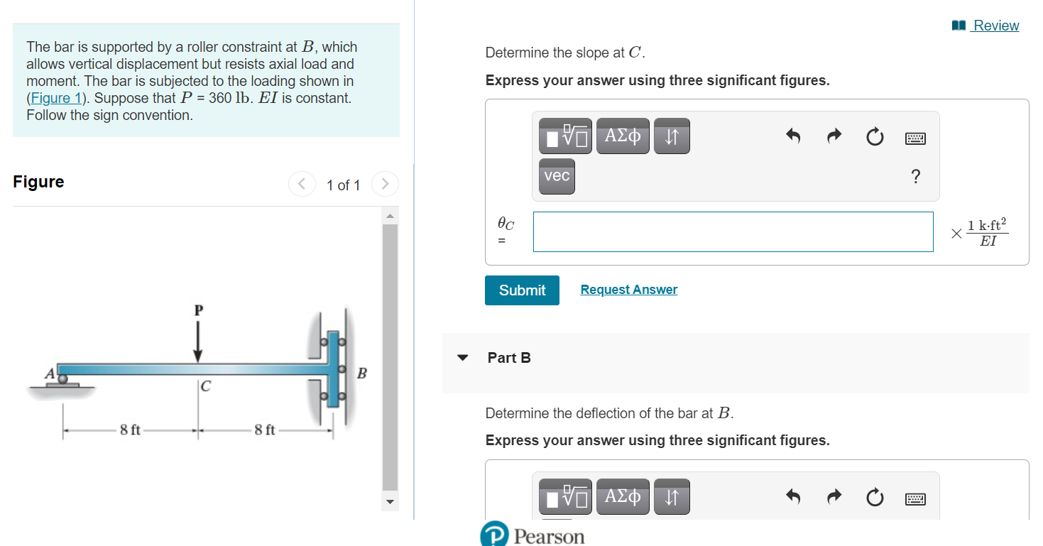 Solved Review The bar is supported by a roller constraint at | Chegg.com