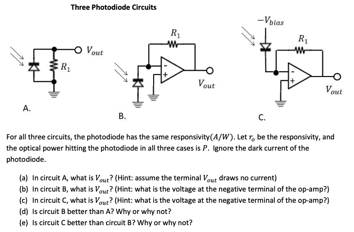 Solved Three Photodiode Circuits For all three circuits, the | Chegg.com