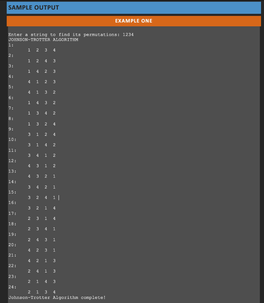 Solved I need a C++ program implementing Johnson Trotter | Chegg.com