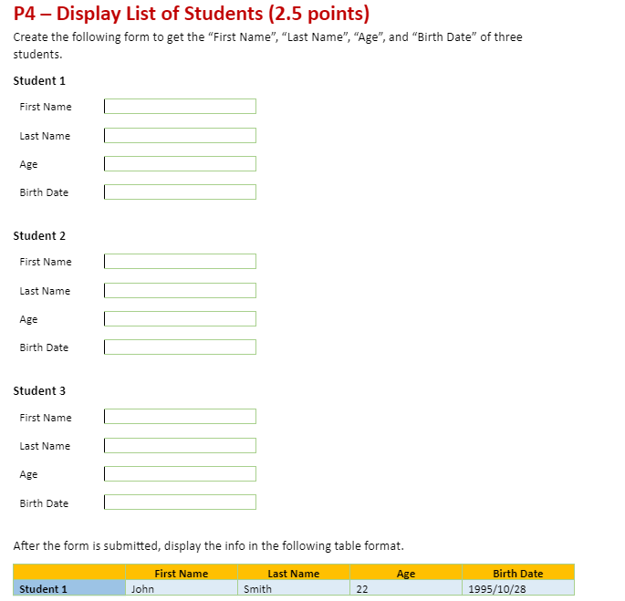 Solved P4 - Display List of Students (2.5 points) Create the | Chegg.com