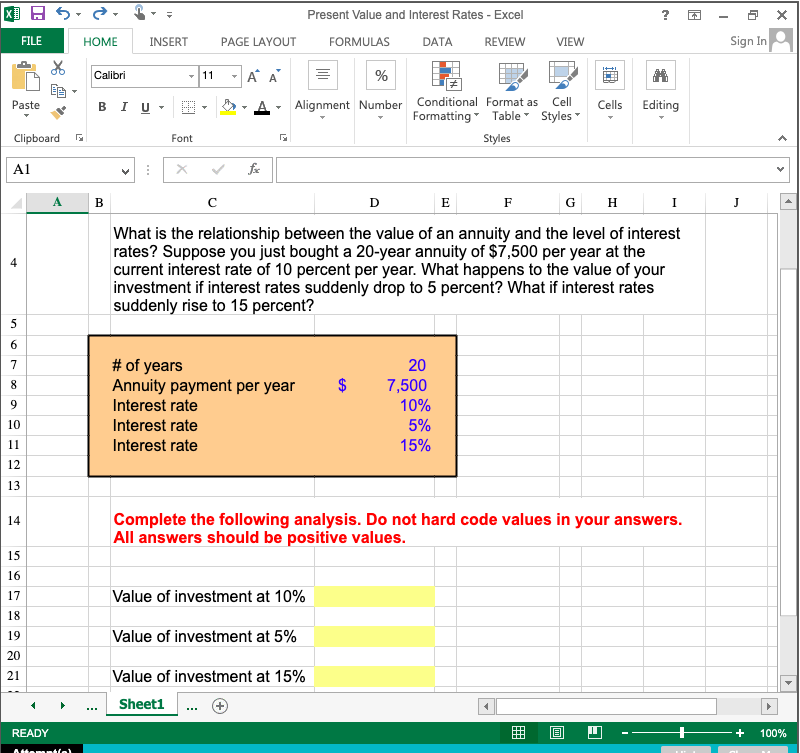 Solved ? - X Salls FILE HOME INSERT Present Value and | Chegg.com